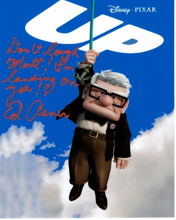 ED ASNER Signed 8x10 DISNEY UP CARL FREDRICKSEN Photo - To Matt GREAT ...