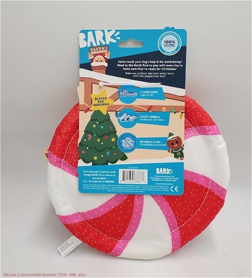 BARK Holiday Santa's Workchomp Peppermint Fetch Dog Plush Toy | eBay