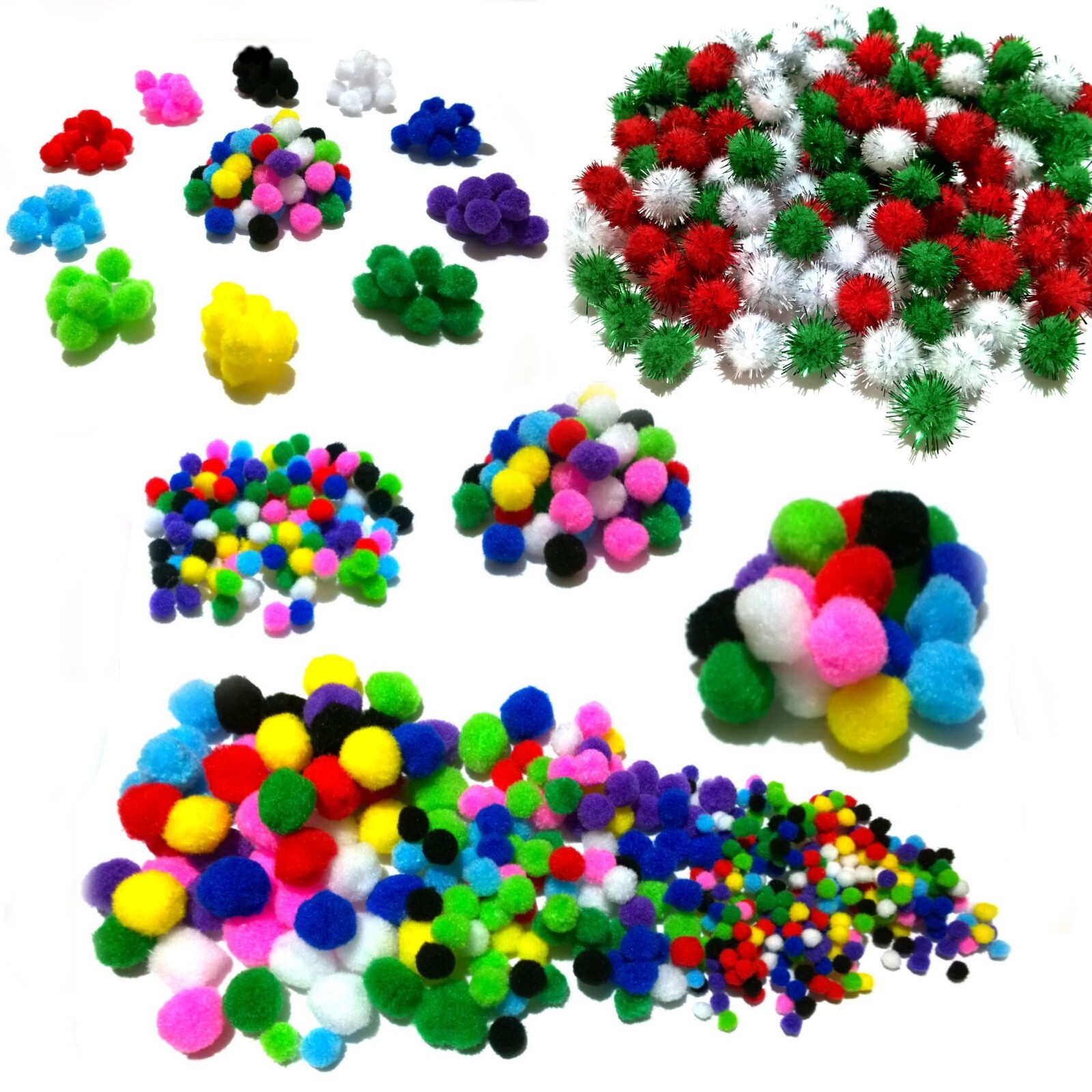 Pom Poms In 5 Sizes 14 Colours and Many Pack Sizes | eBay