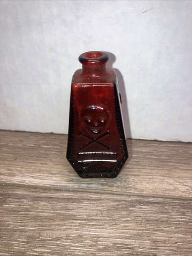 Ruby Red Skull & Crossbones Poison Bottle Coffin Shaped Vintage Bottle ...