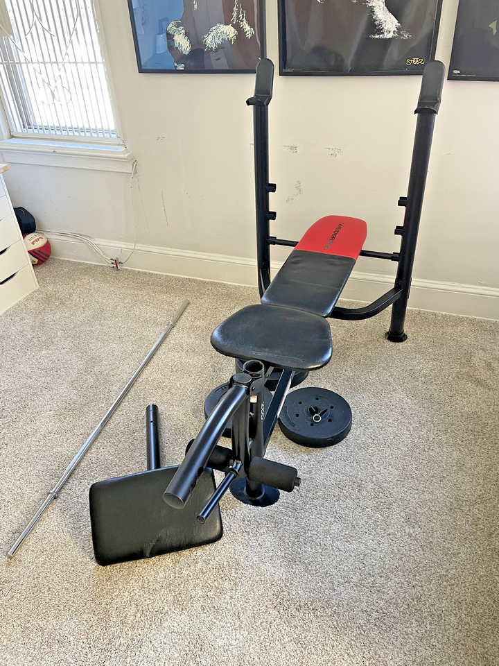 Weider Pro 265 Standard Bench with 80 Lb Vinyl Weight Set Pre Owned ...