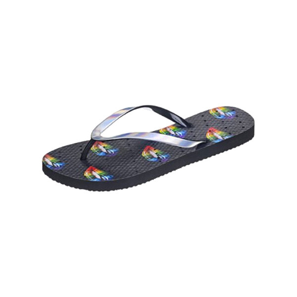 Showaflops Womens Rainbow Lips Flip-Flops, Hologram Strap, Black ...