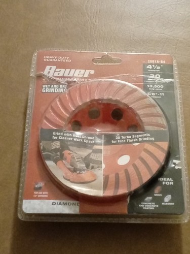 BAUER 4 1/2 Diamond Turbo Cup Wheel Wet & Dry Grinding 2061A-B4 ...