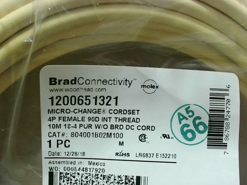 BRAD CONNECTIVITY 1200651321 Micro-Change Câble de Raccordement 4P Femme 27.4m - | eBay