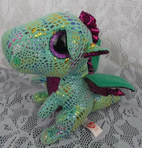 Ty Cinder Dragon Metallic Big Eyes Beanie Boos Green 6" Plush Stuffed ...