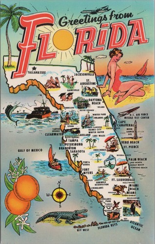 Florida Map Iconic Landmarks & Beach Scene Postcard c1960s UNP | eBay