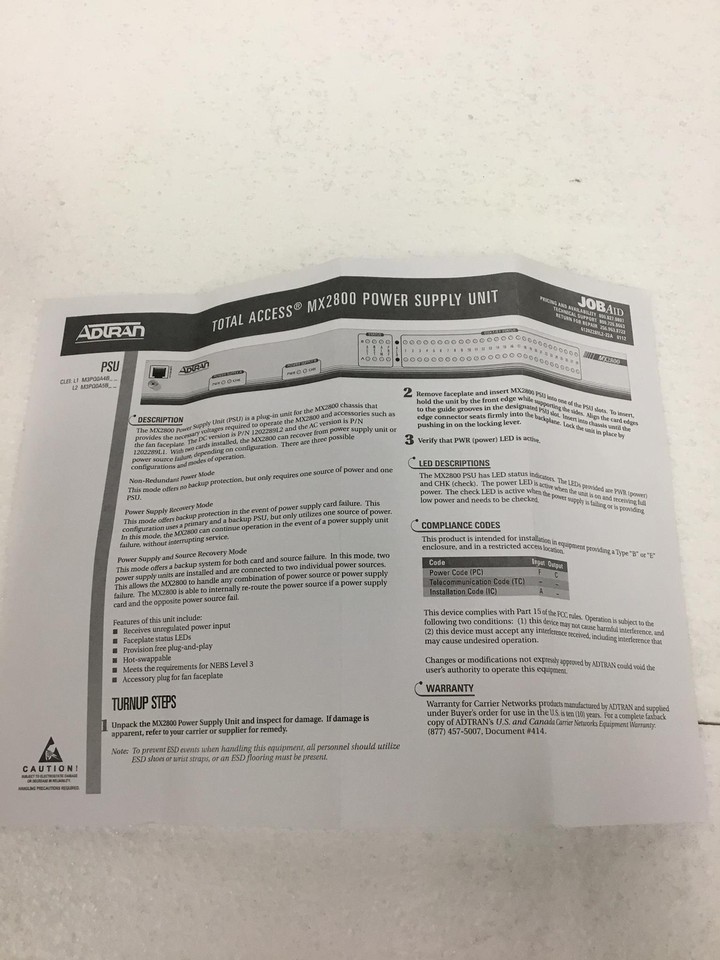 NEW ADTRAN MX2800 Multiplexer 1200290L1 M13 Multiplexer w/User Manual ...