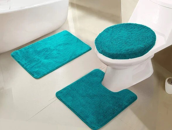 3PC #6 BATHRUG CONTOUR MAT TOILET LID COVER COMPLETE BATHROOM SET ...