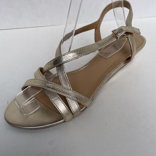 Talbots Wedge Strappy Sandals Leather Women 9 Gold Metallic Capri Nappa ...