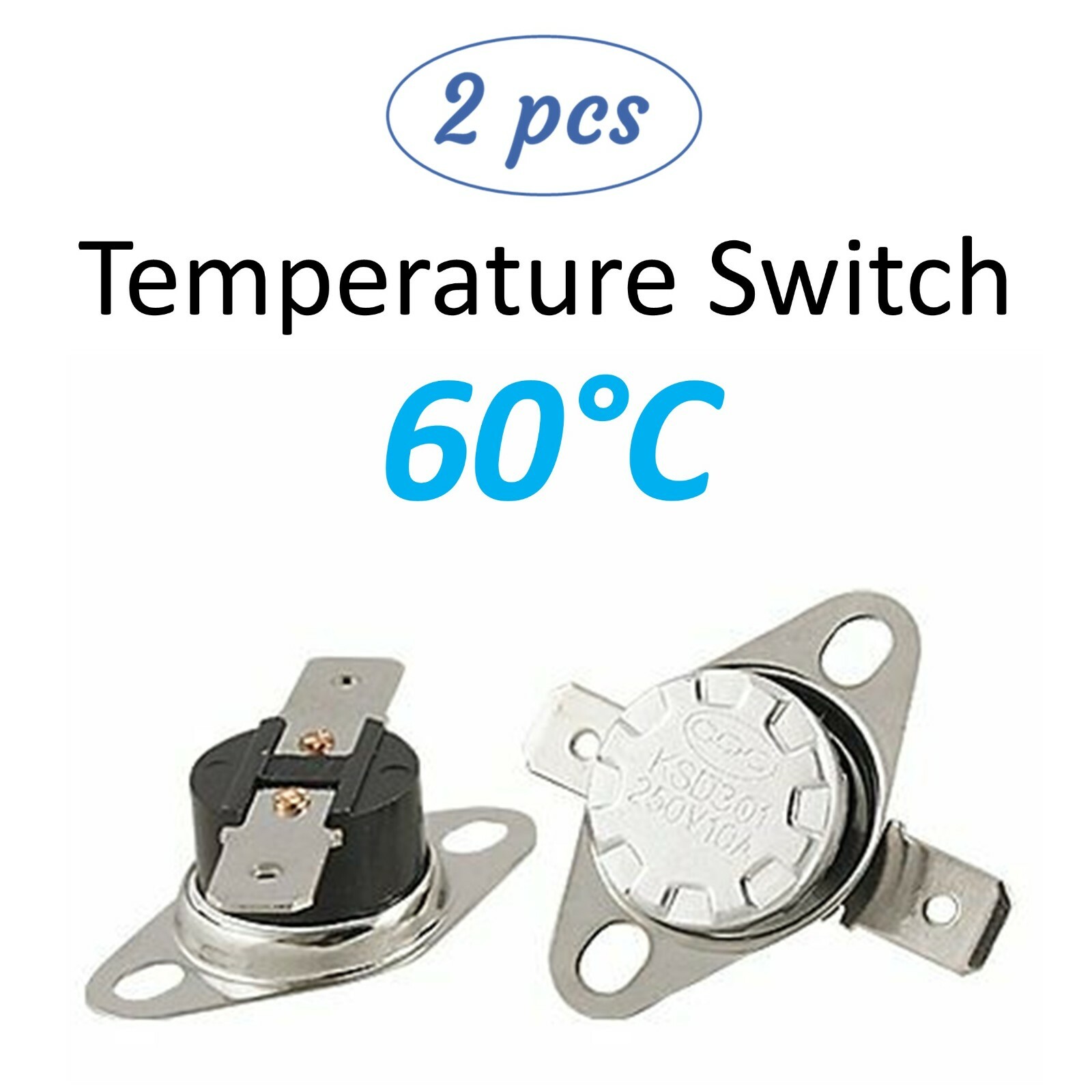 2x KSD301 Temperature Thermostat Thermal Switch - 250V 10A NO / NC ...