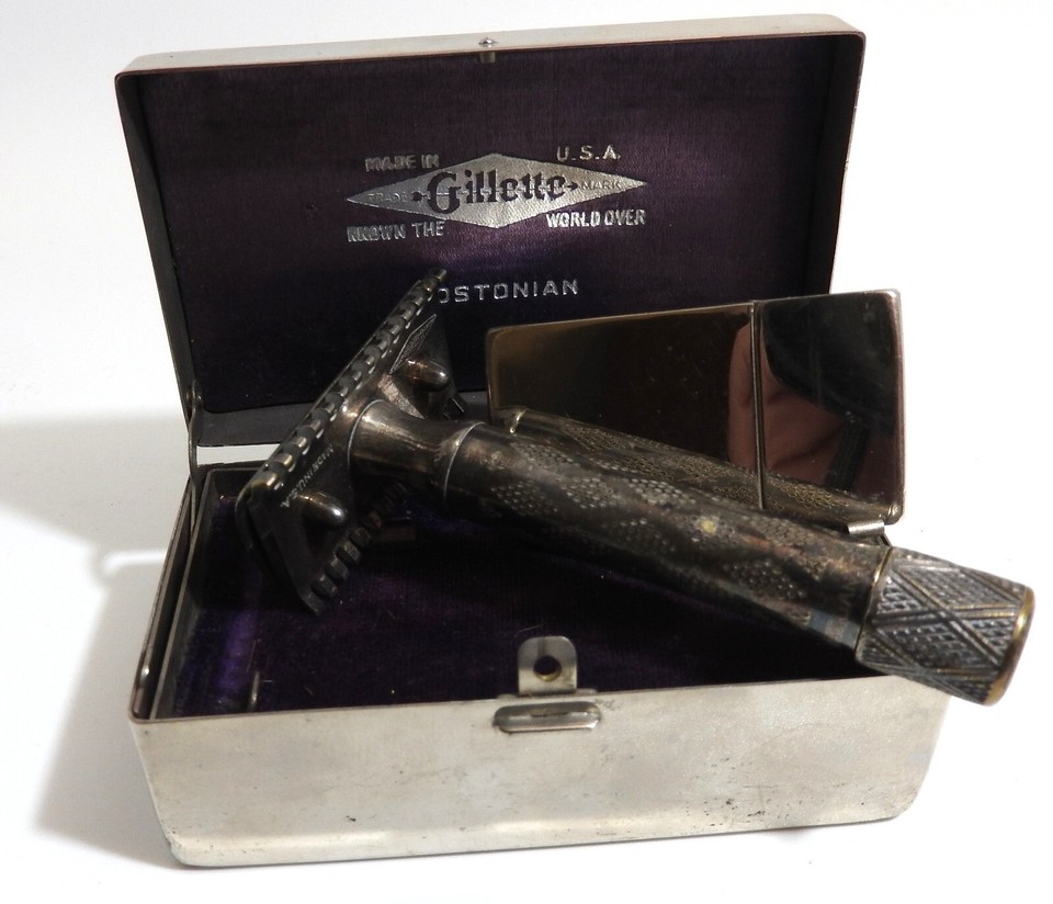 Vintage Gillette Bostonian Safety Razor Set Blade Case Shaving ...