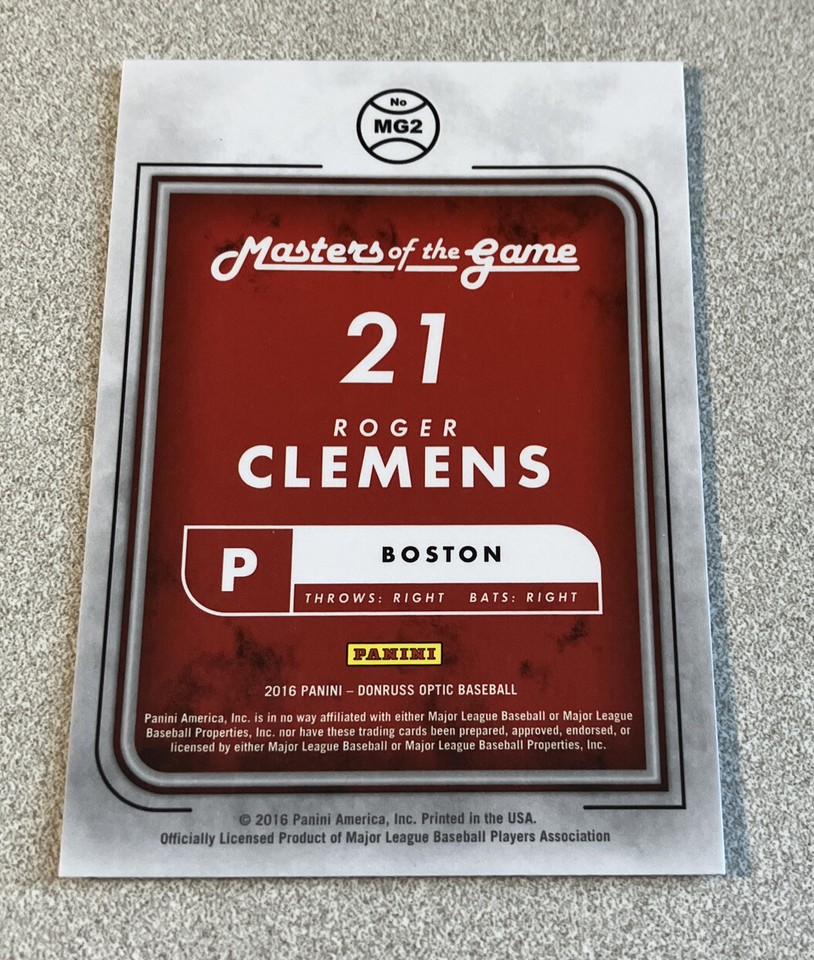 2016 Panini Donruss Optic Masters Of The Game #MG2 Roger Clemens Red ...