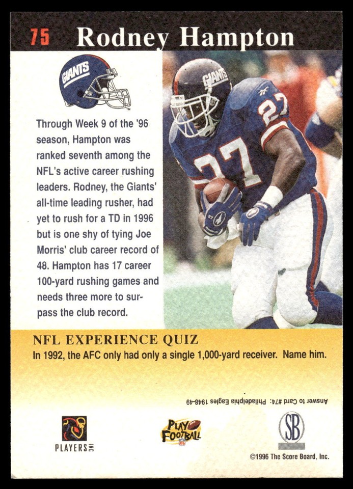 1997 Score Board NFL Experience #75 Rodney Hampton NRMT or Better | eBay