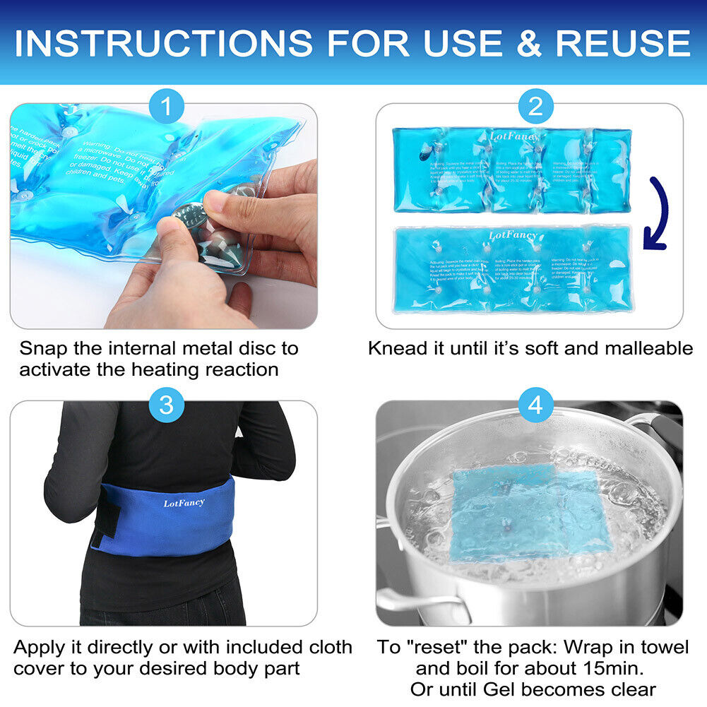 Heating Pad Strap Reusable Gel Ice Pack Wrap Click Activated Hot Cold ...