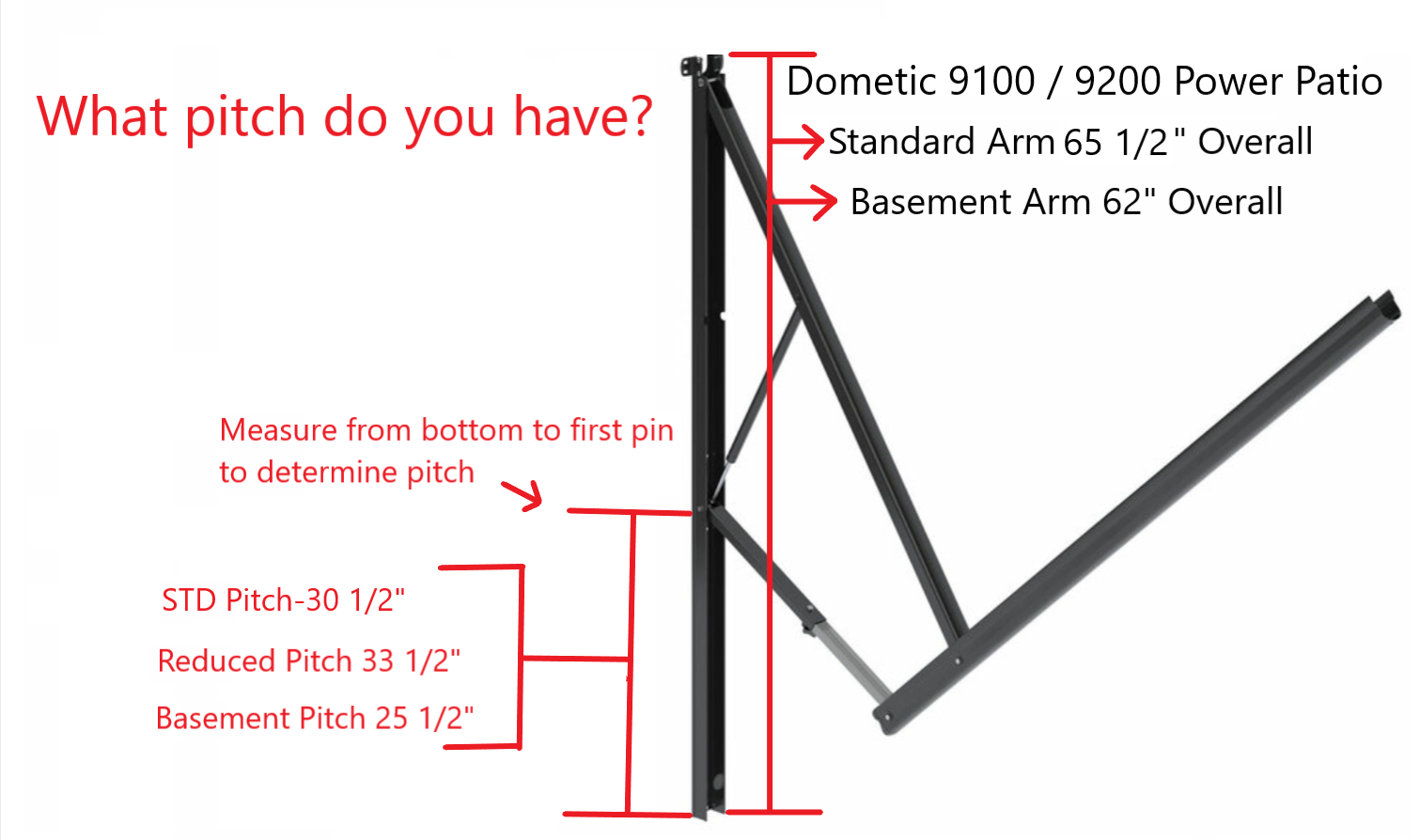 Dometic 9100 9200 Power Patio RV Awning Arm Replacement Inner Rafter ...