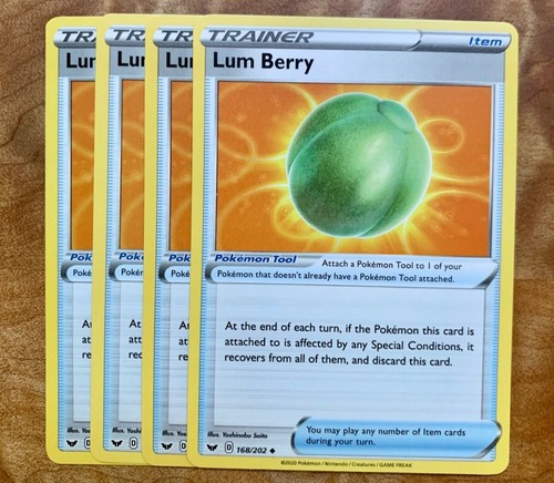 Lum Berry x4 Trainer 168/202 - Pokemon TCG Sword & Shield FRESH PULL NM ...
