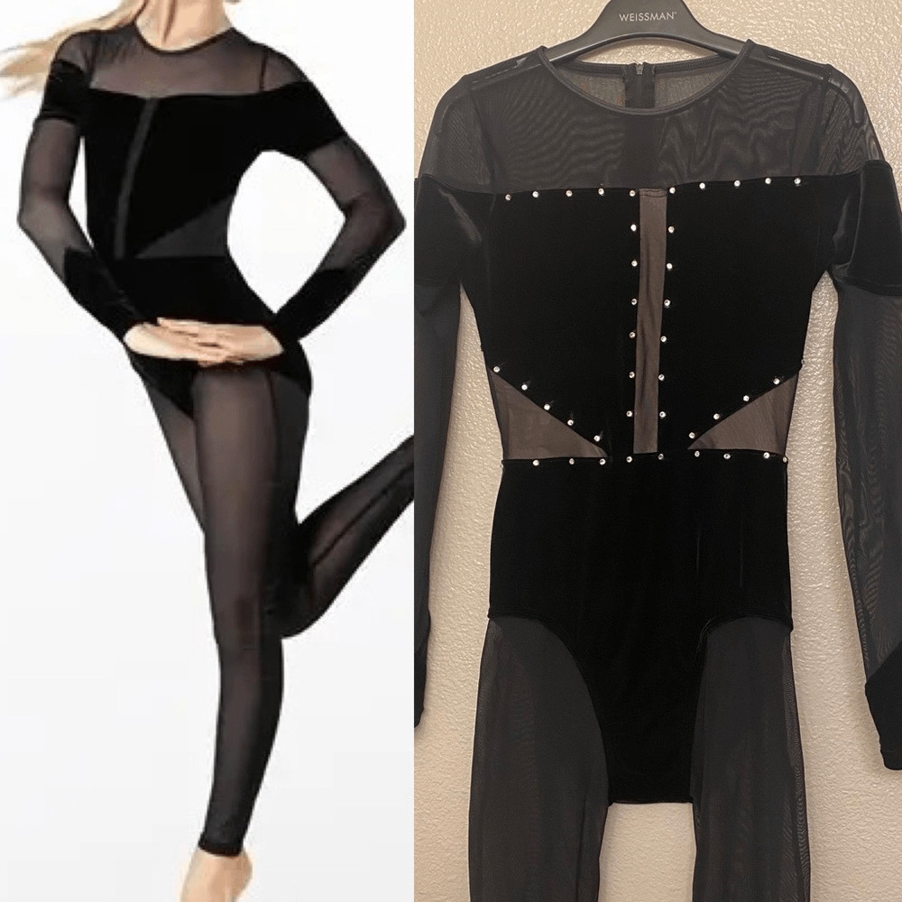 WEISSMAN Elite Dance Costume black Velvet Illusion Un… - Gem