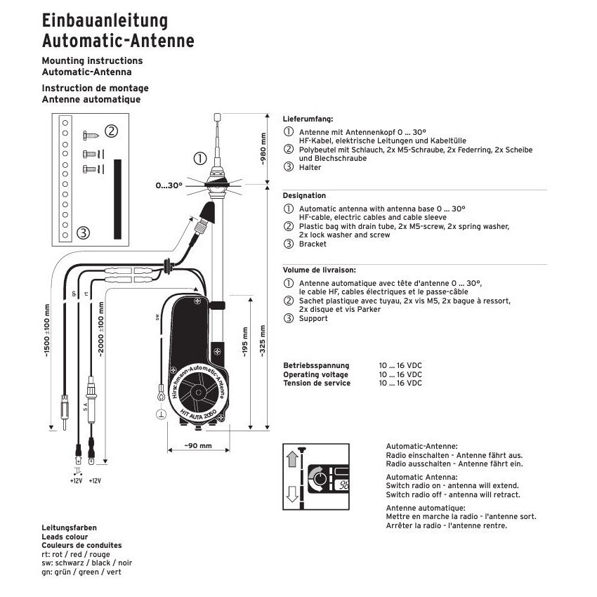 Elektrische Antenne Original Hirschmann Teleskopantenne für Peugeot 306 ...