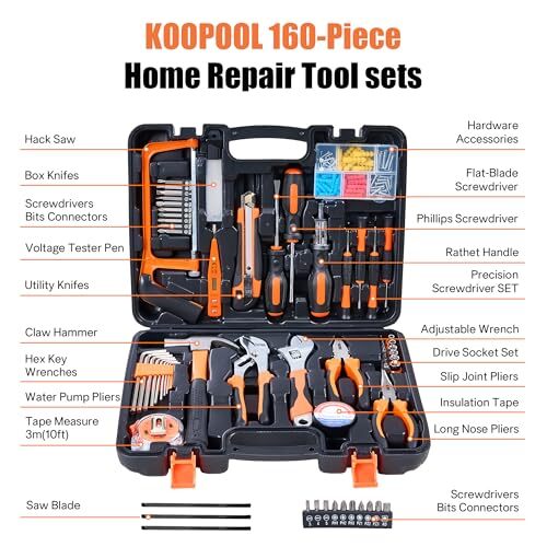 160-Piece Tool Set, General Household Hand Tool Kit, Auto Repair Tool ...