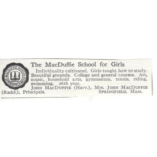 MacDuffie School for Girls Springfield MA Mrs. John MacDuffie c1920 Ad ...