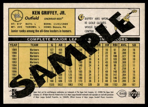 2001 Upper Deck Vintage #30 Ken Griffey Jr. Cincinnati Reds SAMPLE ...