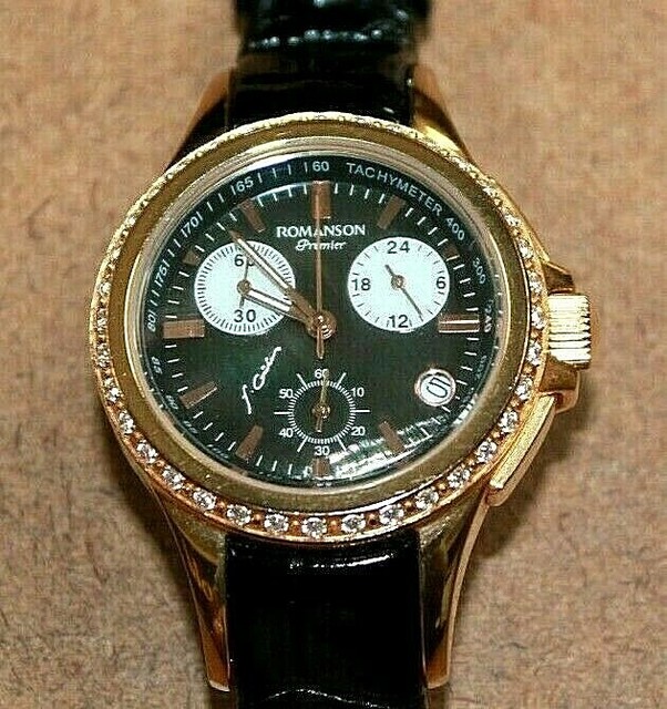 Romanson Premier Gold SS Women's Black MOP Chrono Dial Watch RL2830QL ...