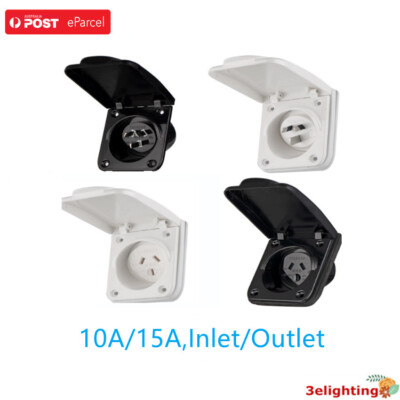 10A 15A Caravan Inlet Outlet RV Camper Motor Home Power Socket White ...