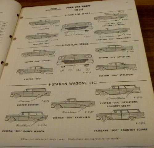 1958 Ford Custom 300 Ranchero Parts & Accessories Catalog Manual Form ...