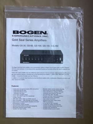Manual - Bogen Communications Amplifiers Models GS-35 GS-60 GS-100 GS ...