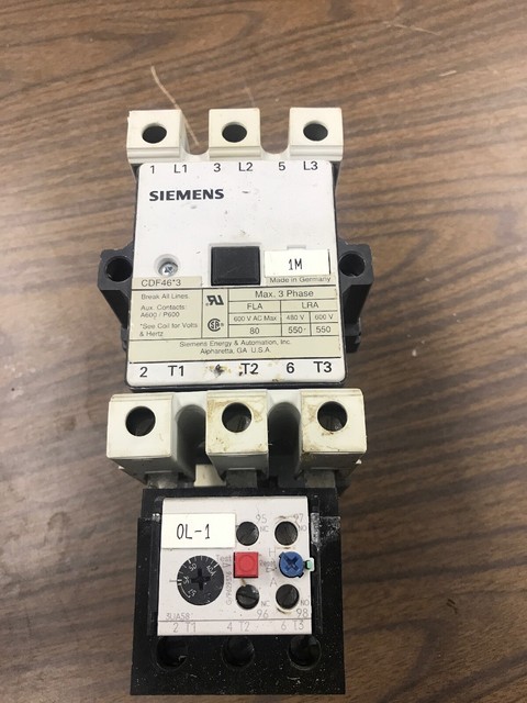 Siemens 80 Amp Contactor 600 VAC 3 Phase 480 Volt Coil Cdf46*3 for sale ...
