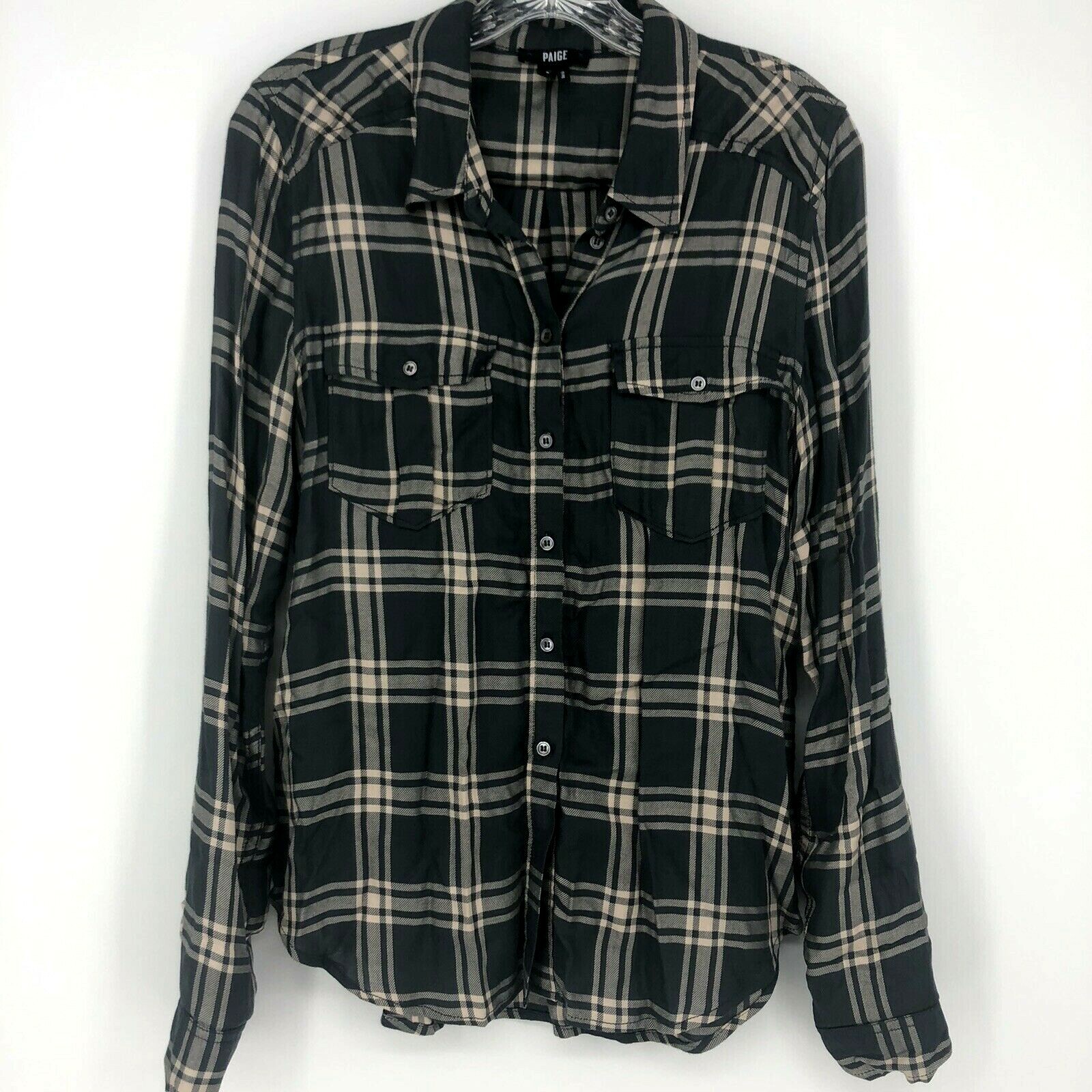 Paige Myers Plaid Button Down Long Sleeve Shirt Size X Small Ebony ...