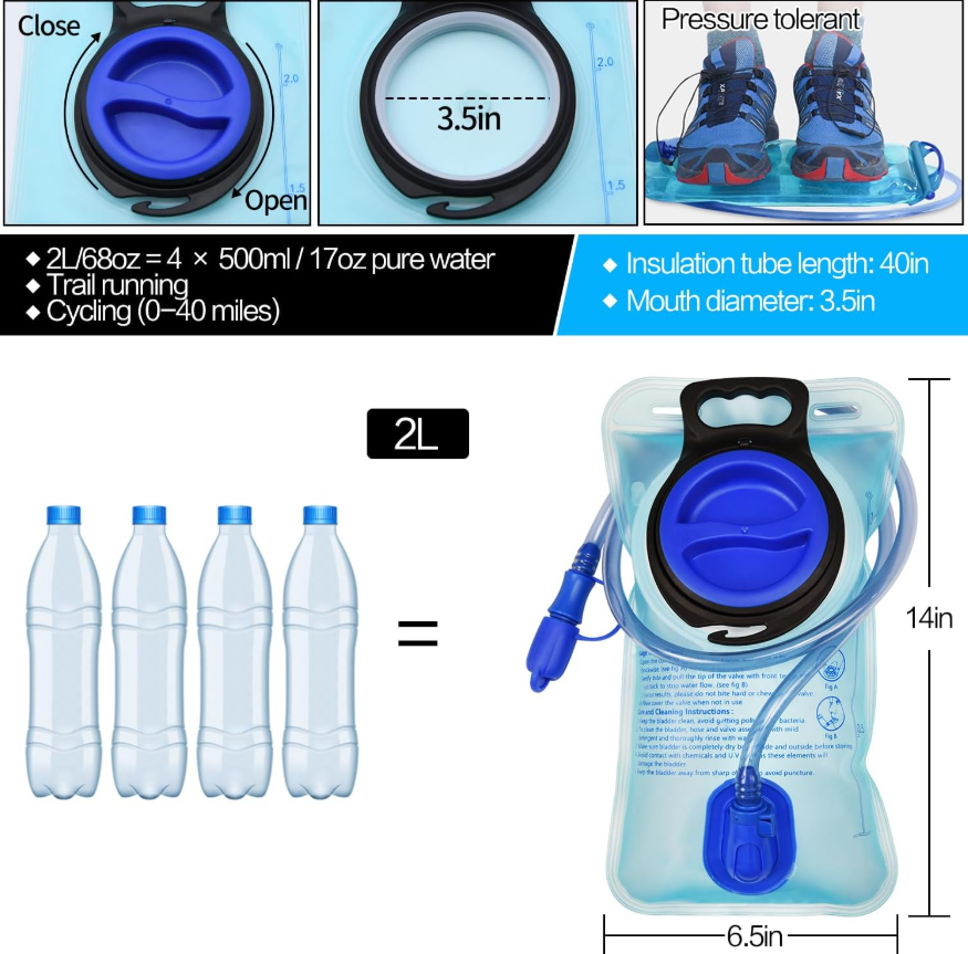 1.5L/2L/2.5L/3L Hydration Bladder, Large Opening Water Bladder for ...