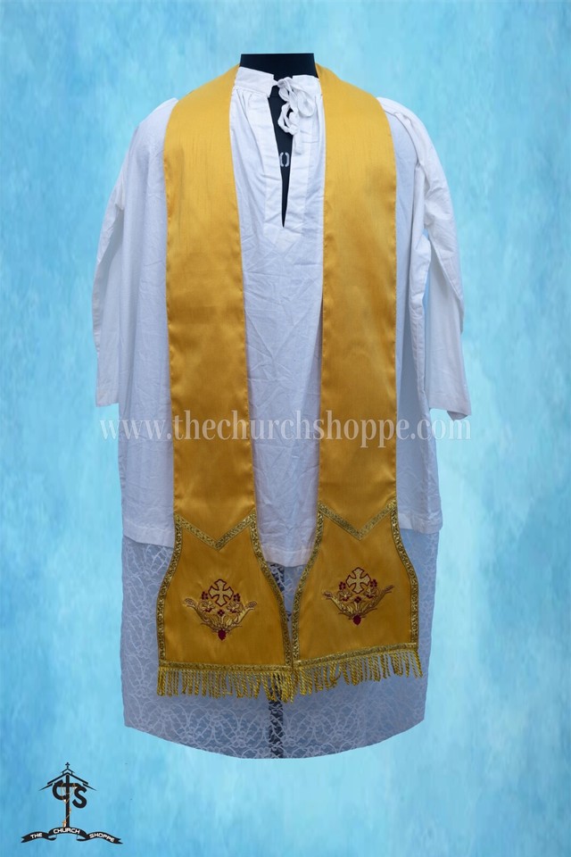 Yellow Roman Chasuble Fiddleback Vestment and Mass set, IHS embroidery ...