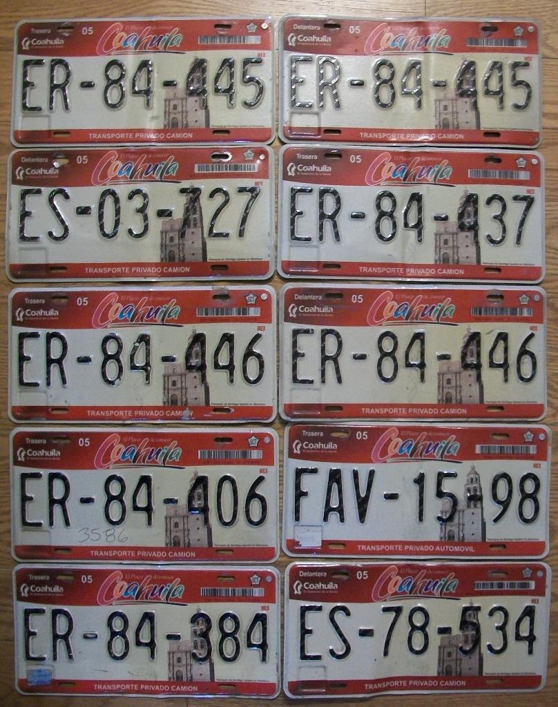 LOT of 10 COAHUILA, MEXICO LICENSE PLATES - 2007/09 - Parish of ...