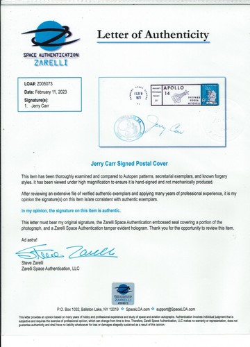 NASA Skylab Astronaut JERRY CARR Signed Autograph Cover ZARELLI LOA ...
