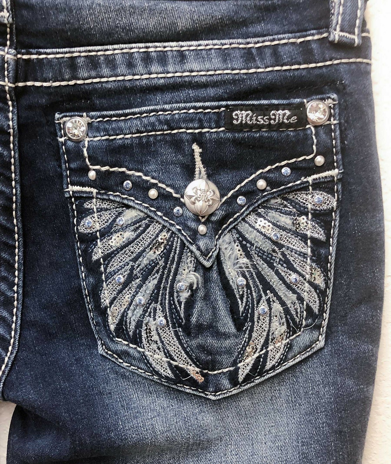 MISS ME Womens Stretch Straight Denim Jeans Slim Embroidered Stitch ...