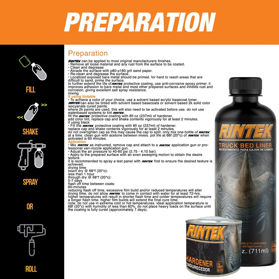 Rintek Black 2 Gallon Urethane Spray-On Truck Bed Liner Kit - (95096 ...