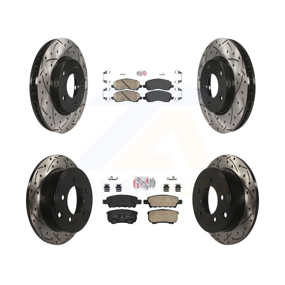 Front Rear Integrally Molded Pad Drilled Slot Brake Rotors Kit For ...