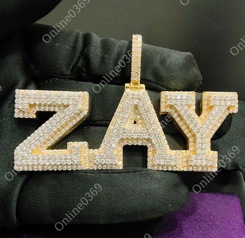 3.98 ct Round Cubic Zirconia mens Customized ZAY Name Layered Pendant ...