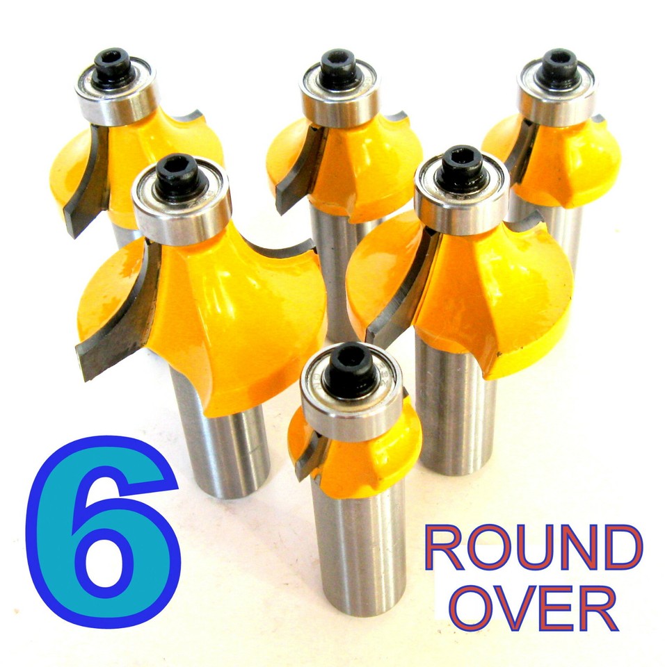 6pc 1/2 SH 1/2, 7/16, 3/8, 5/16, 1/4, 1/8 Radius Round Over Router Bit ...