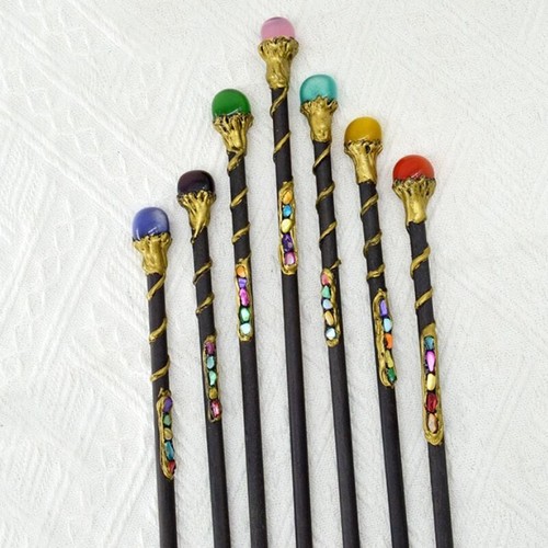 1PCS Double-headed Crystal Opal Magic Wand Wood Stick Handmade Wicca ...