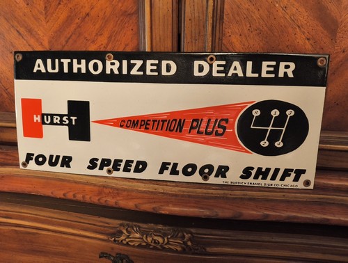 VINTAGE LARGE HURST SHIFTER DEALER PARTS MOPAR RACING PORCELAIN METAL ...