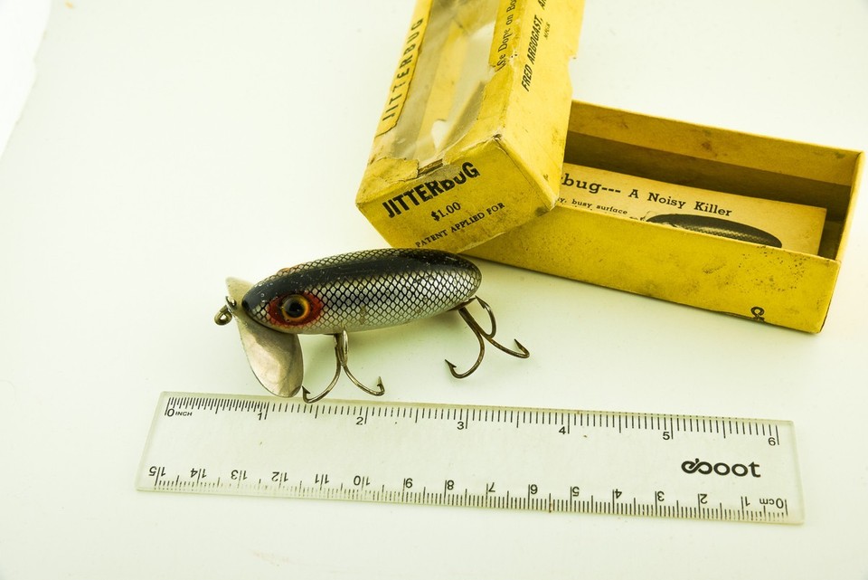 Vintage Fred Arbogast Jitterbug Minnow Antique Fishing Lure in Box Flap ...