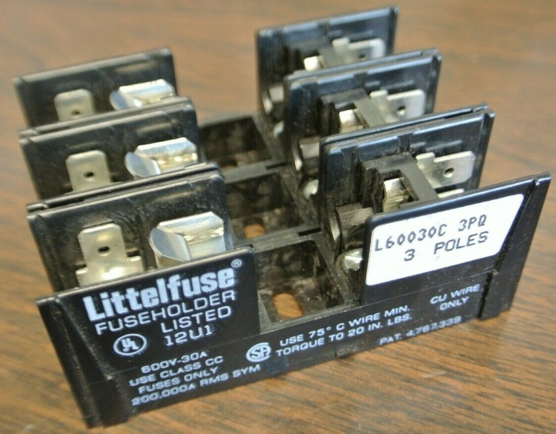 LITTELFUSE L60030C 3PQ CLASS CC FUSE HOLDER / FUSE BLOCK 600V, 30A ...