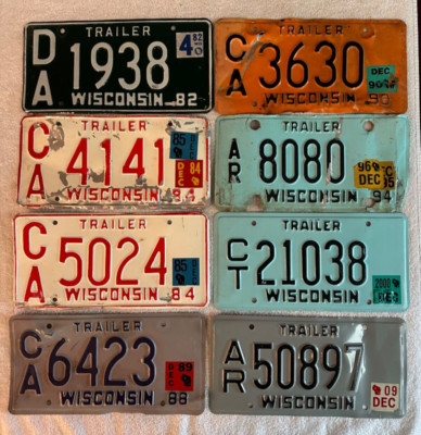 Various Years 1982-2009 - LOT of 8 Wisconsin Trailer License Plates ...