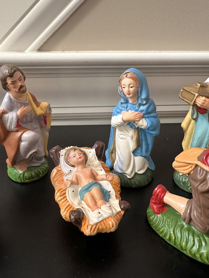 Vtg Paper Mache Nativity Scene Christmas Holiday Decor Set of 7pcs Made ...