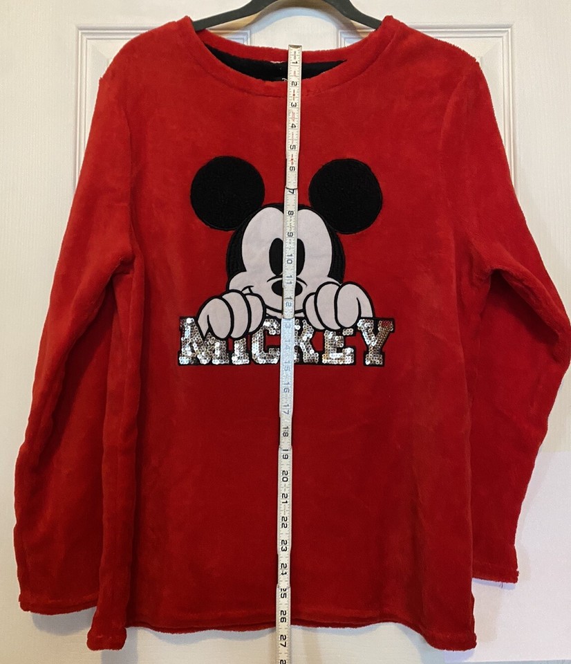 Disney Mickey Mouse Red Sweater Womens Size Large Fleece Long Sleeve ...