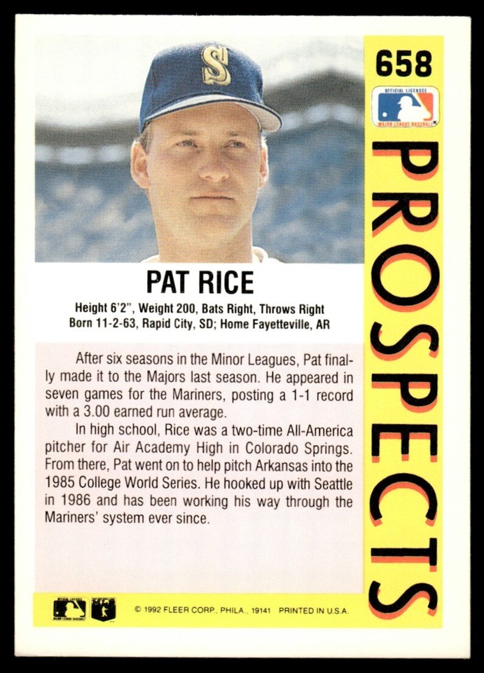 1992 Fleer Top Prospects #658 Pat Rice Rookie Seattle Mariners | eBay