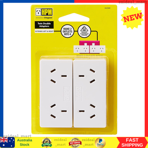 D2/2WE Left and Right Extend 10A 2400W Double Adaptor 2-Pieces, White ...