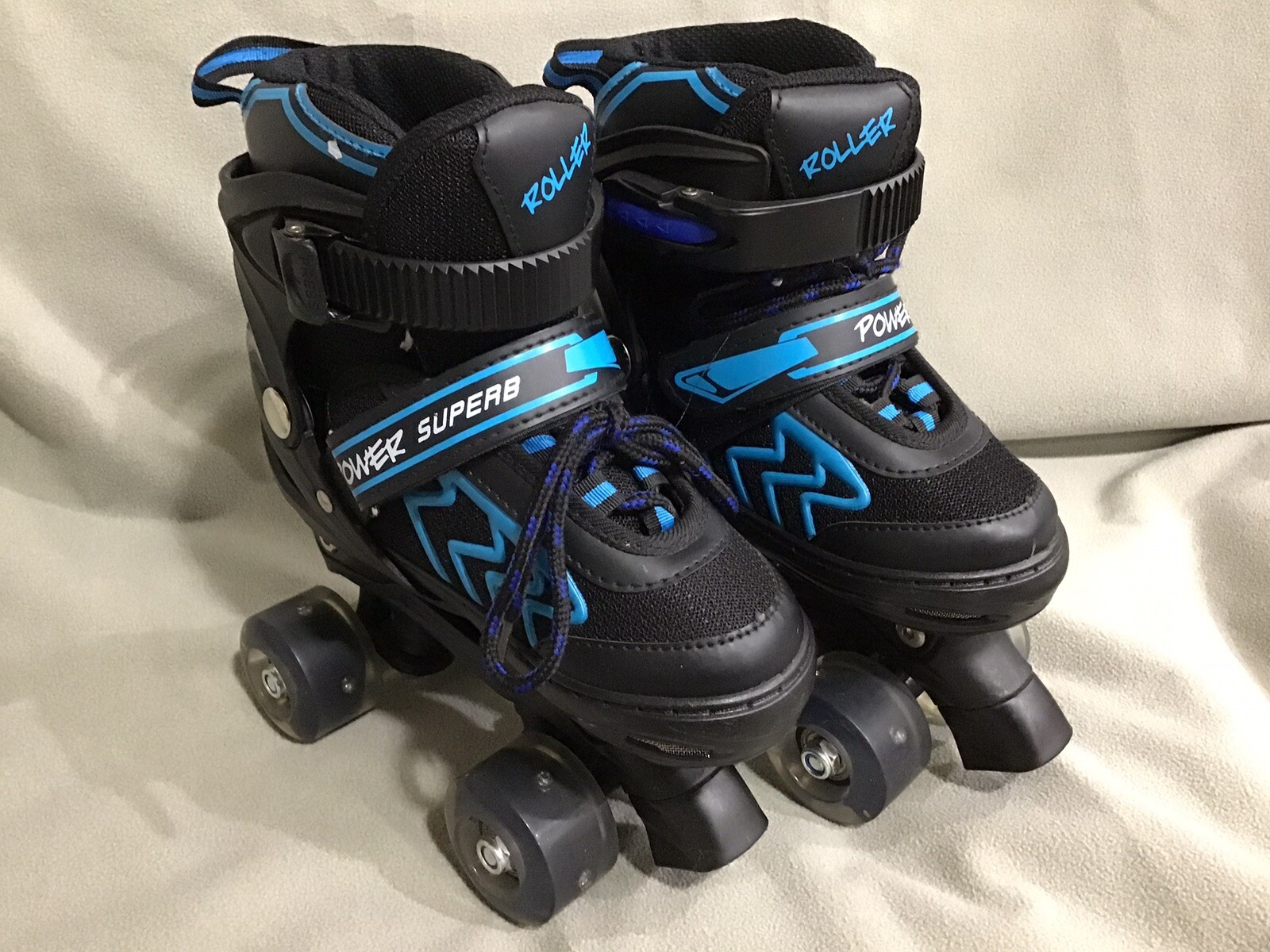 Power Superb Youth Size Small Roller Skates Black With Blue Excellent ...